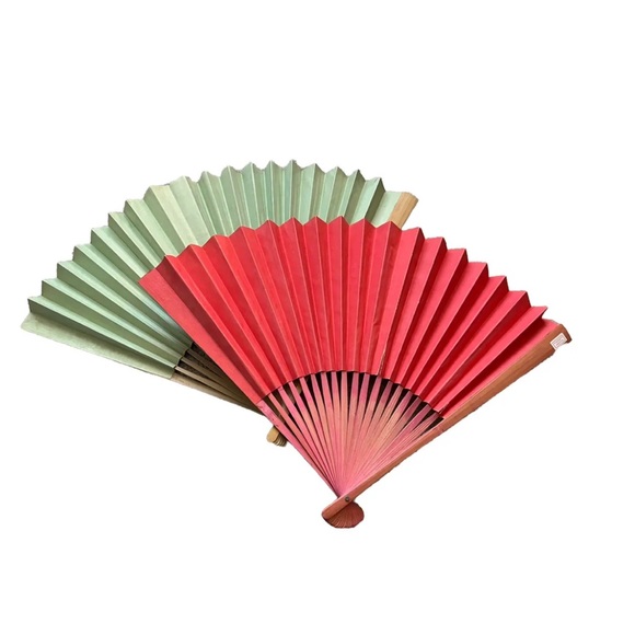 Art | Vintage Chinese Hand Fans Set Of Two Red Green | Poshmark